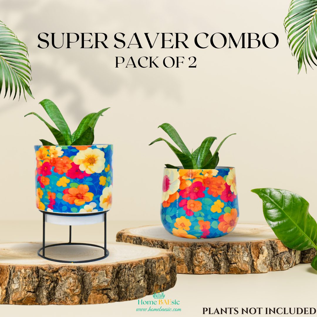 Buy Super Saver Combo Flower Art 6-Inch Indoor Metal Planters | Pack of ...