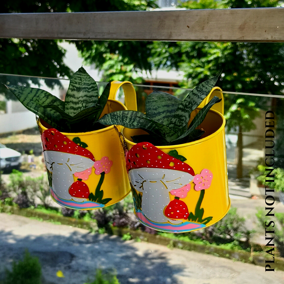 Buy Yellow Mushroom Design Railing Planters - Set of 2 | Stylish ...
